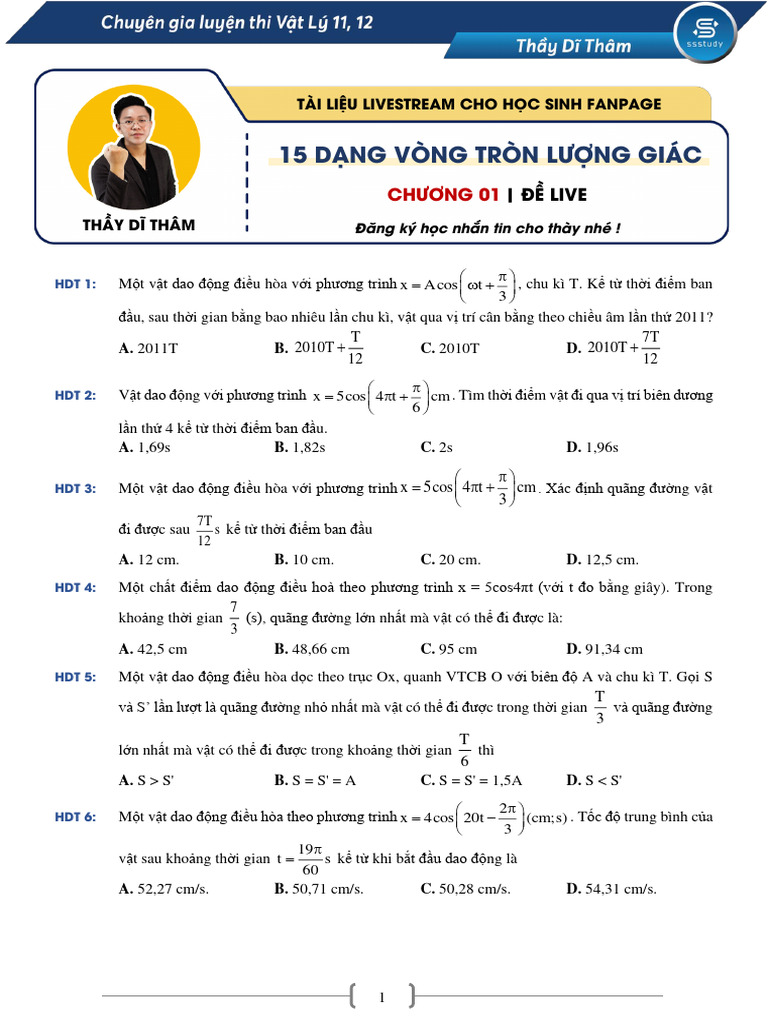 [Thầy Dĩ Thâm] 15 Dạng Vòng Tròn Lượng Giác - Vật Lý 11 (Buổi 1) | PDF