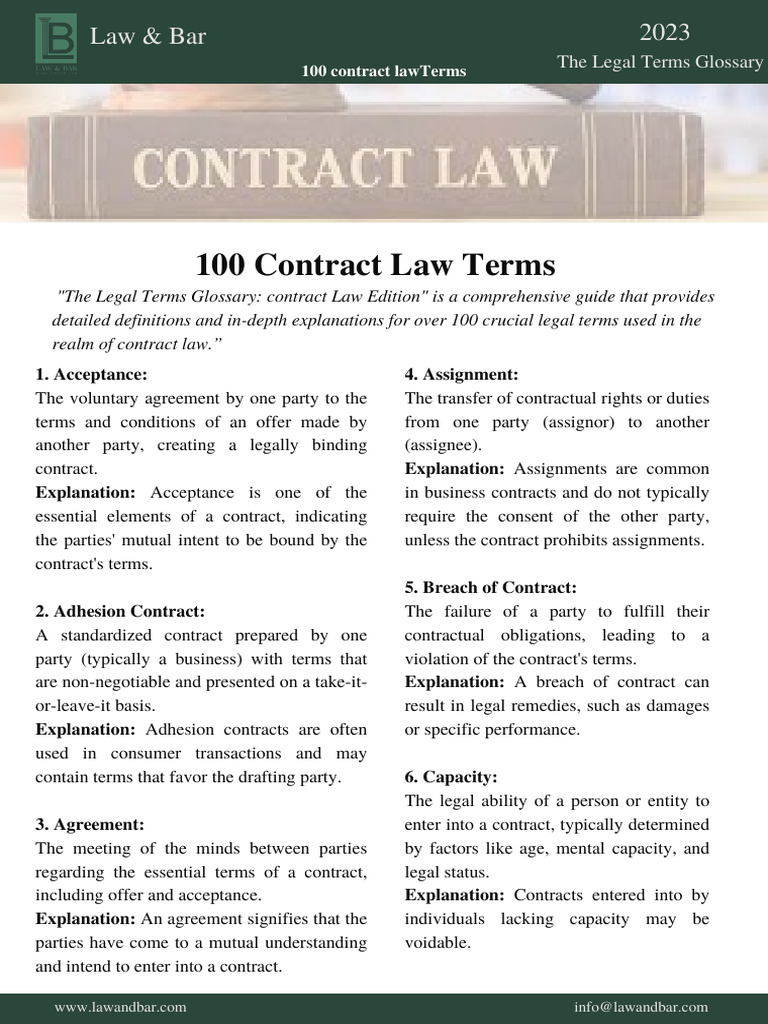 100 Contract Law Terms | PDF | Breach Of Contract | Assignment (Law)