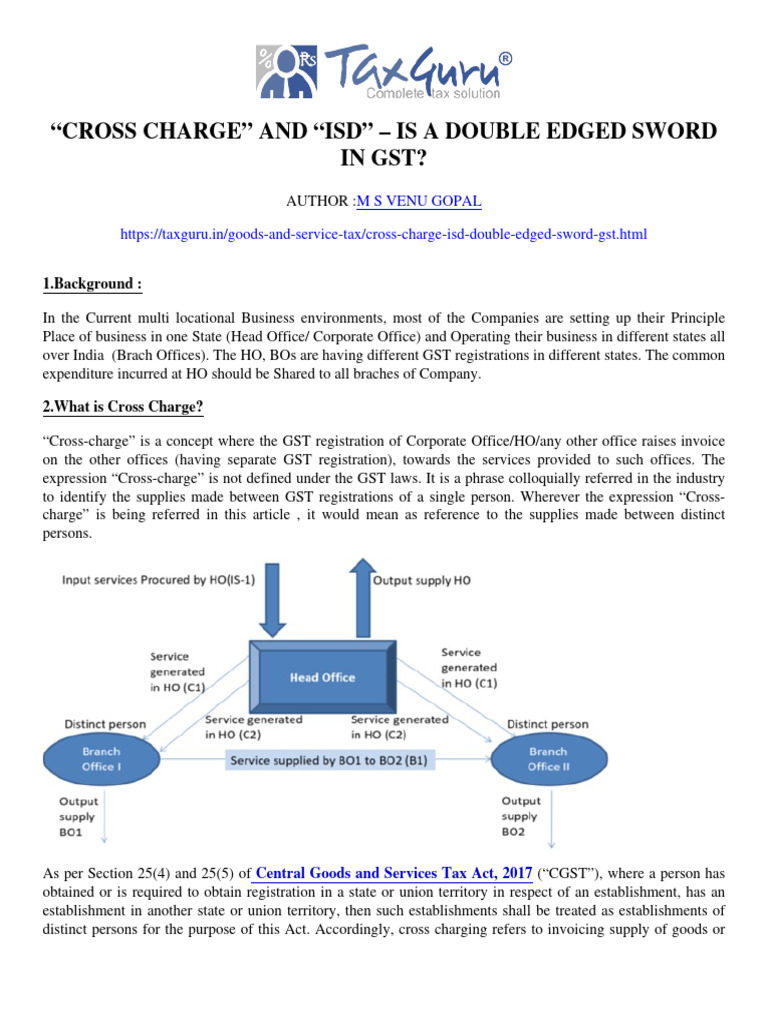 "Cross Charge" and "ISD" - Is A Double Edged Sword in GST - Taxguru ...