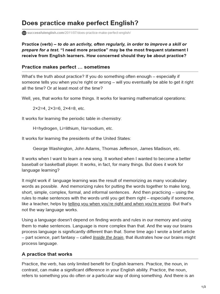Week 11 14. Does Practice Make Perfect English - Successful English | PDF | English Language ...