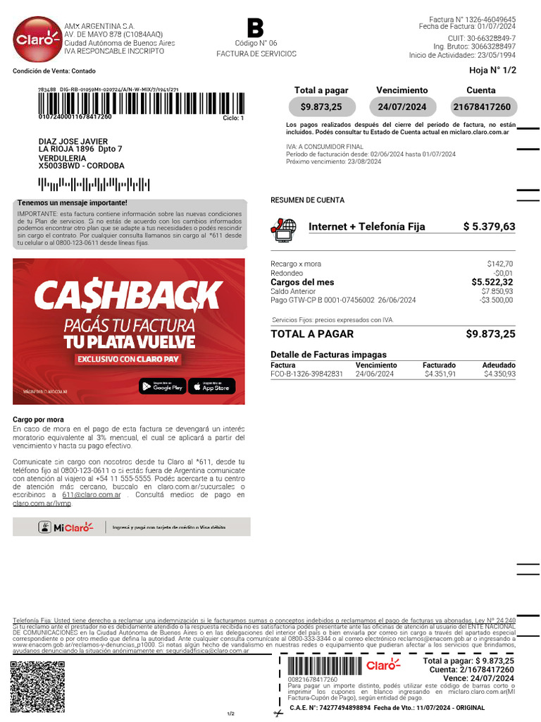 Factura Claro 07 2024 Pdf