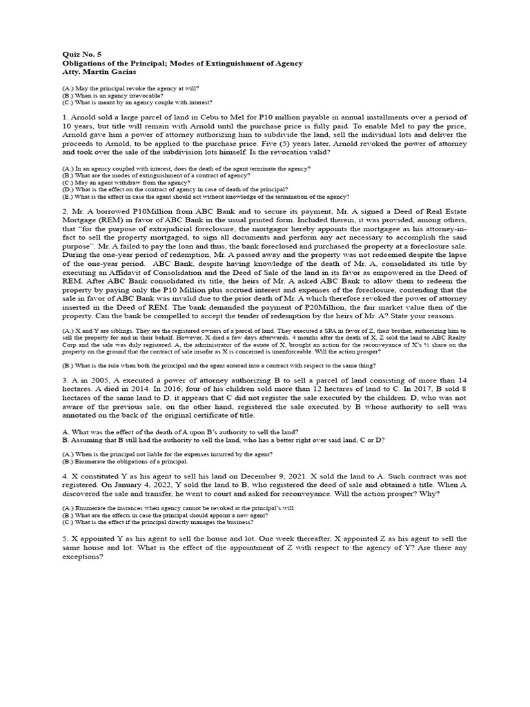 Quiz No. 5 | PDF | Mortgage Law | Foreclosure