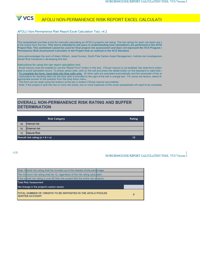 AFOLU Non Permanence Risk Report Calculation Tool v4.2 FINAL | PDF ...