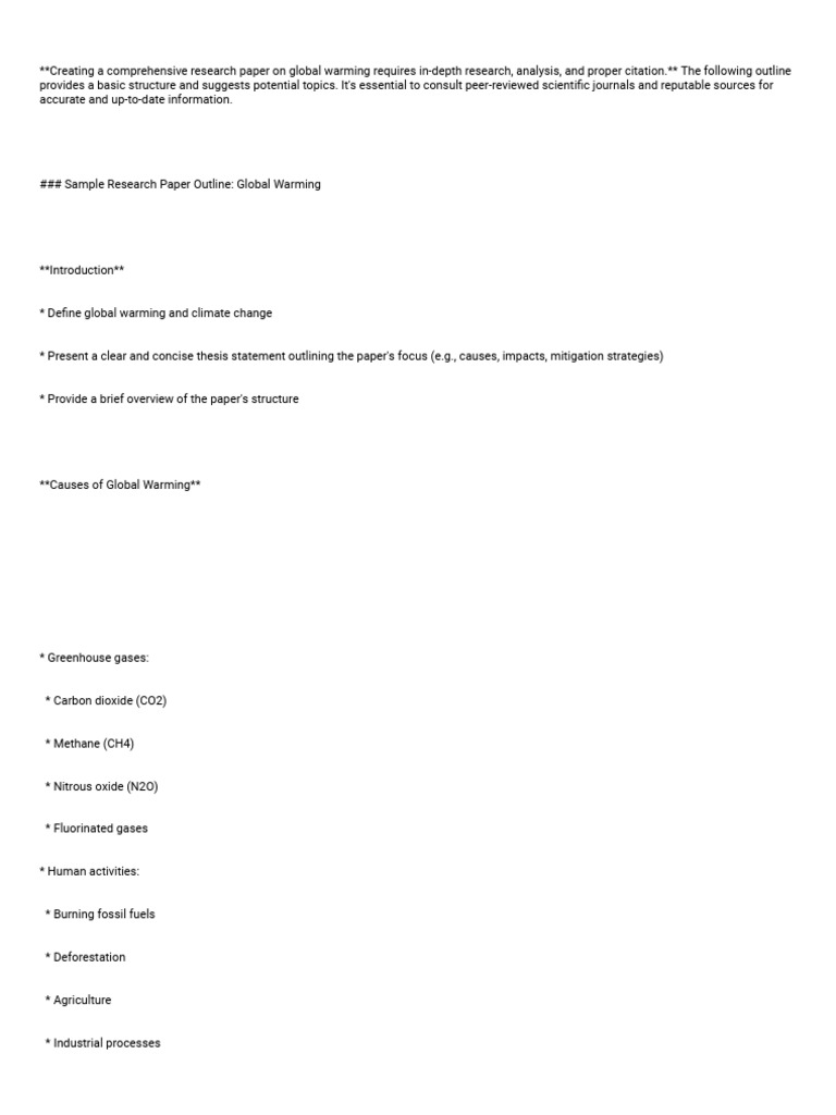 Global Warming Research Paper Outline | PDF | Climate Change | Climate ...