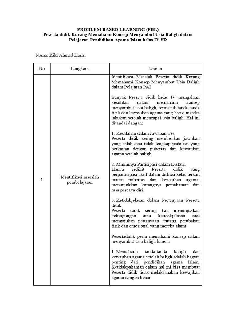 Contoh Identifikasi Masalah PBL P Kiki | PDF | Kesehatan Holistik
