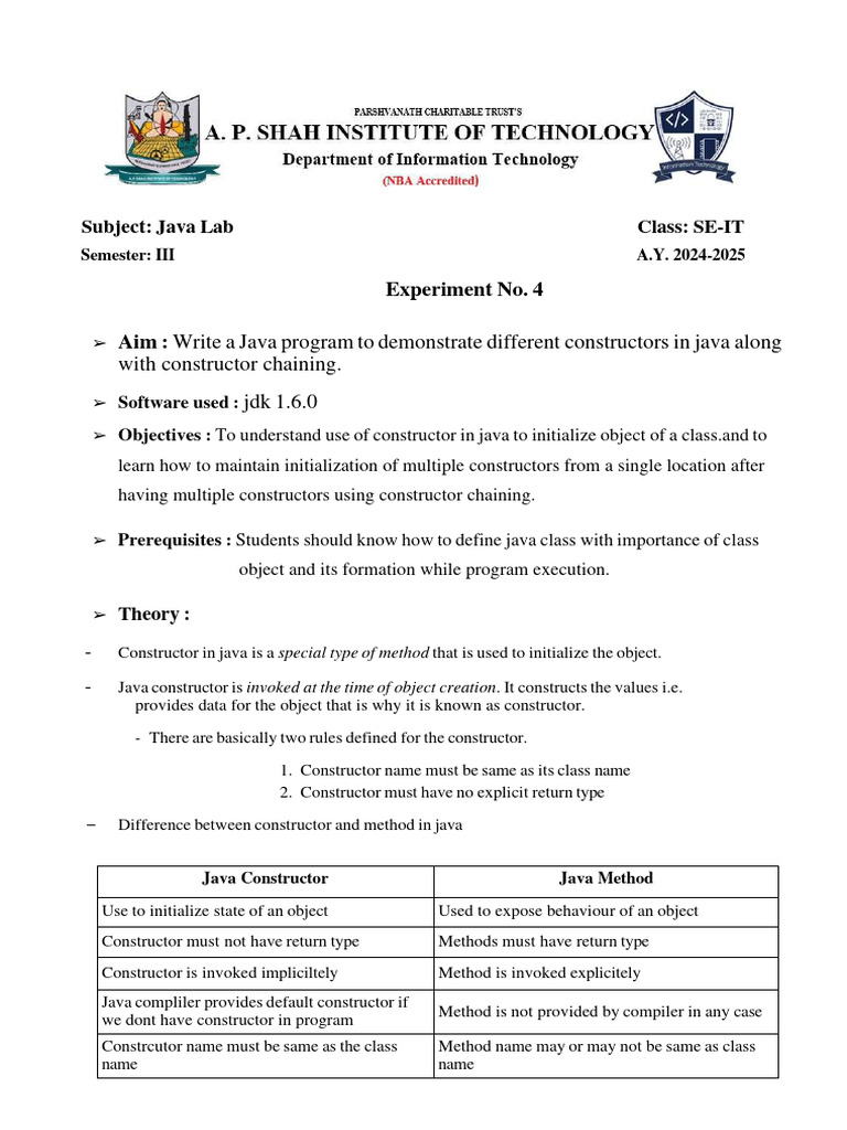 JPL_Expt-4_Minor | PDF | Programming | Constructor (Object Oriented ...