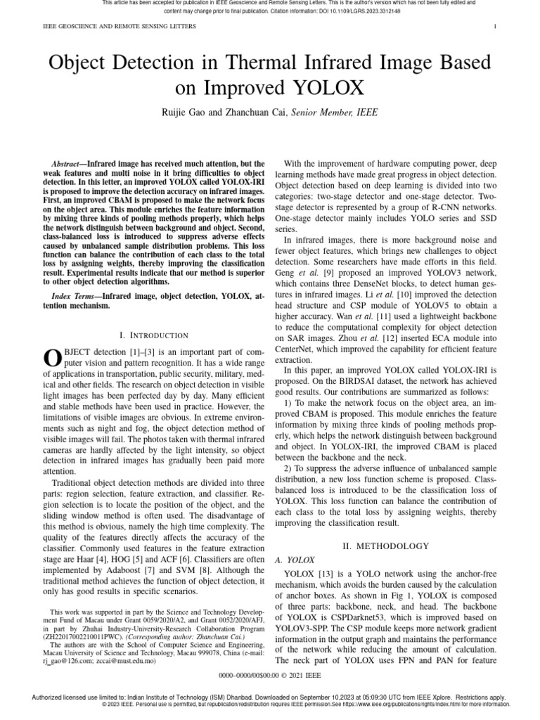 2023 Object Detection in Thermal Infrared Image Based On Improved YOLOX | PDF | Attention | Infrared