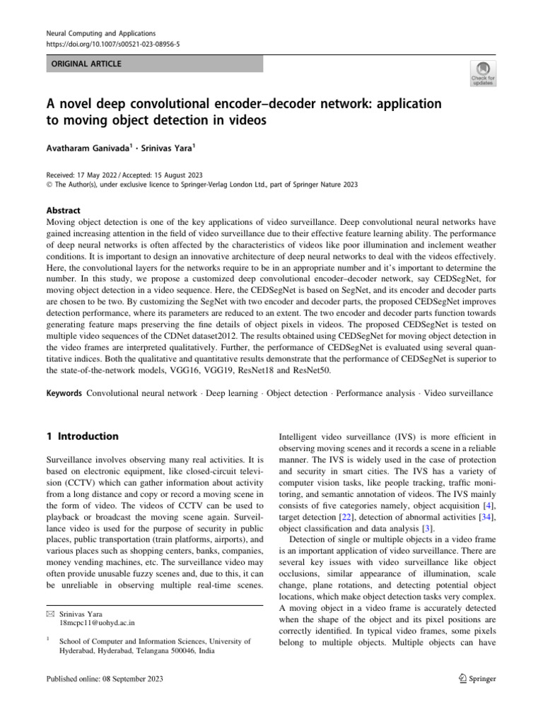 2023 A Novel Deep Convolutionalencoder Decoder Network Application To Moving Object Detection In