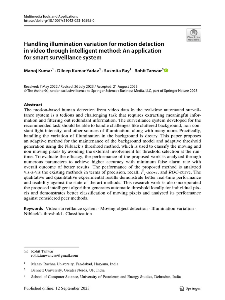 2023 - Handling Illumination Variation For Motion Detection in Video Through Intelligent Method ...