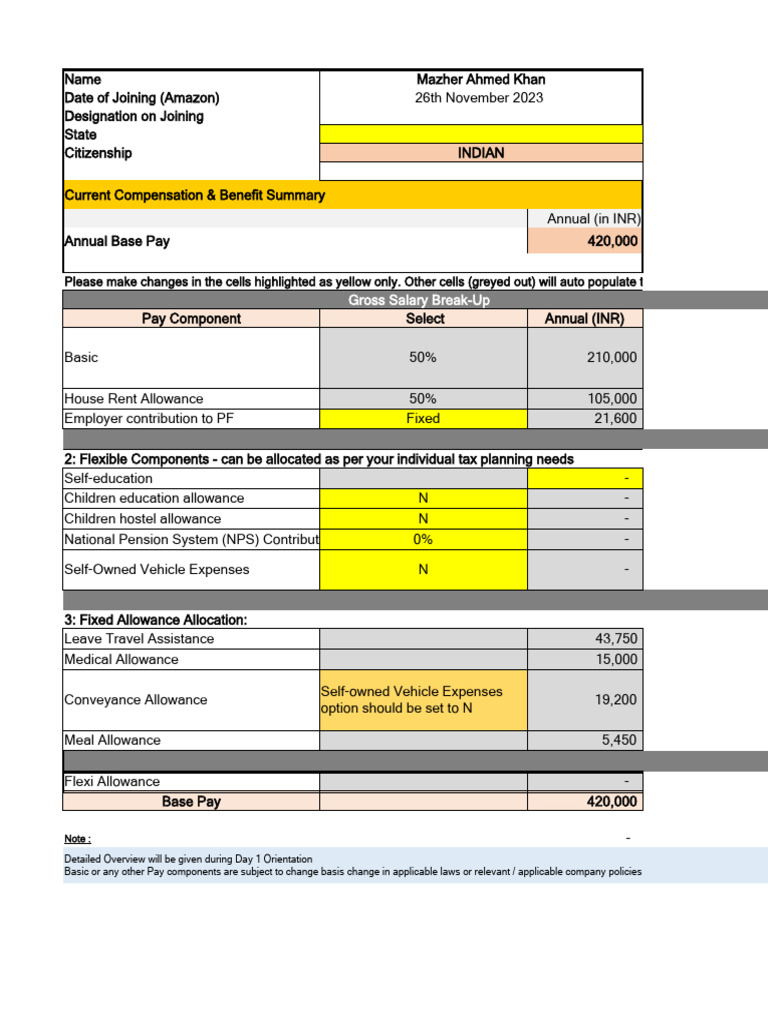 Draft - Offer Break Up-Mazher Ahmed Khan | PDF | Employment | Salary