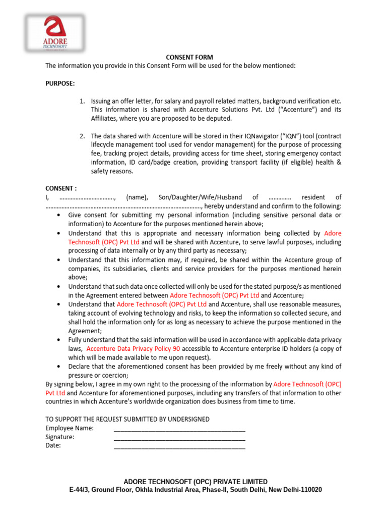 Employee Data Consent Form | PDF | Business | Law