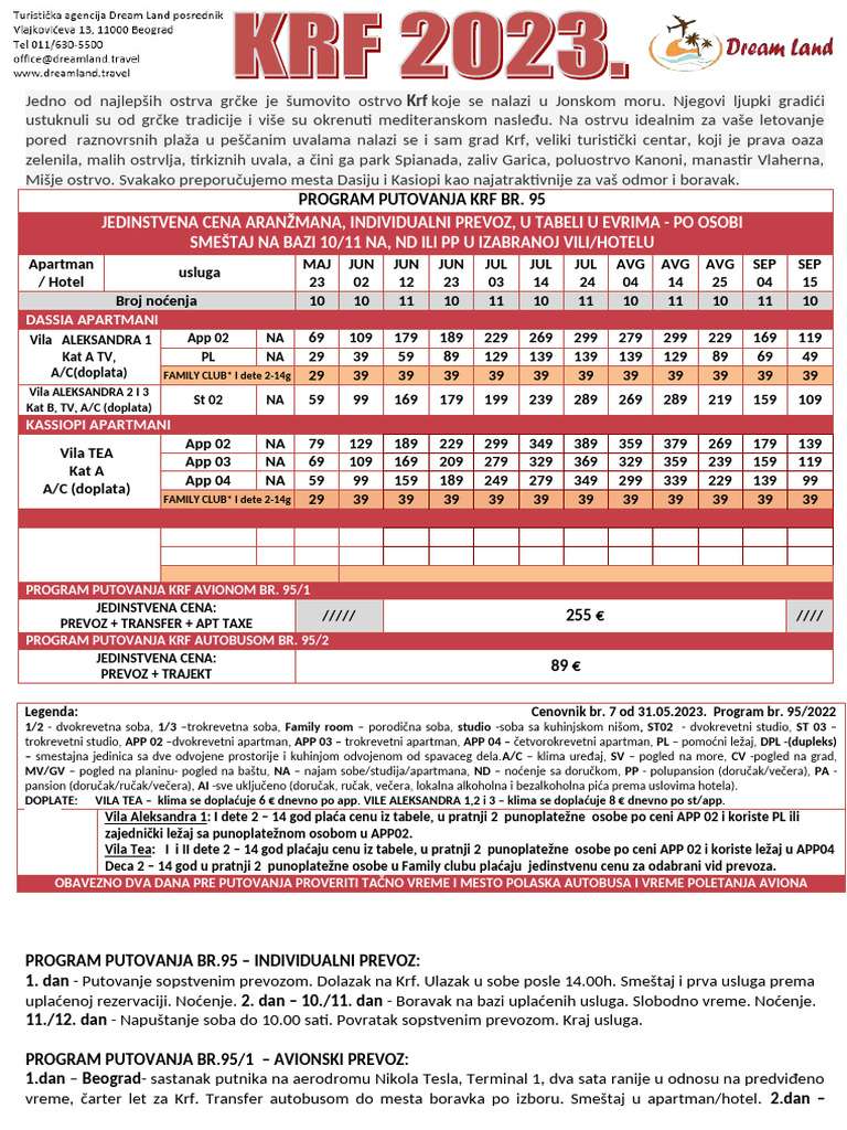 KRF Apartmani 2023 Cenovnik 2706rob | PDF