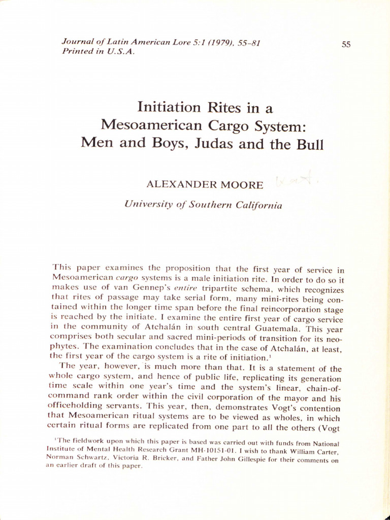 Moore 1979 - Initiations Rites in A Mesoamerican Cargo System | PDF