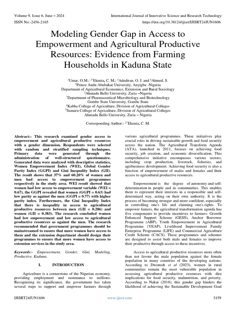 Modeling Gender Gap in Access To Empowerment and Agricultural ...