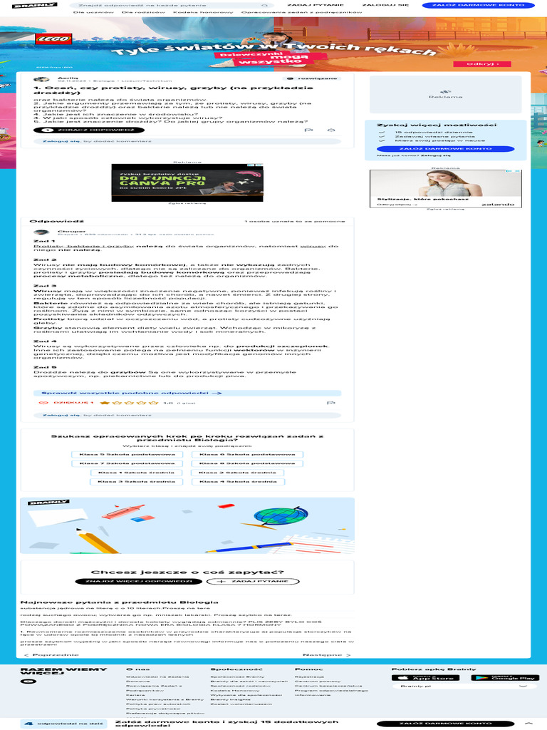 Oceń, Czy Protisty, Wirusy, Grzyby (Na Przykładzie Drożdży) Oraz Bakterie Należą Do Świata ...