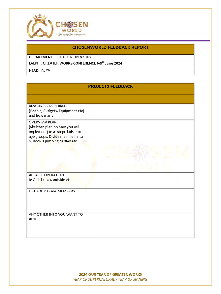 Chosen World Church Report 2024 Childrens Ministry | PDF