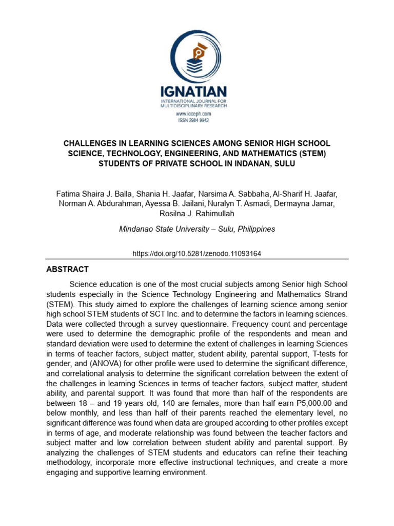 Challenges in Learning Sciences Among Senior High School Science ...