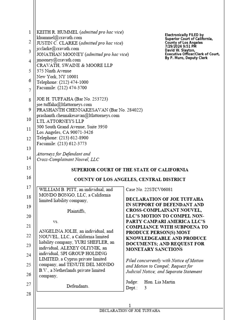 Attorneys For Defendant and Cross-Complainant Nouvel, LLC: Declaration ...