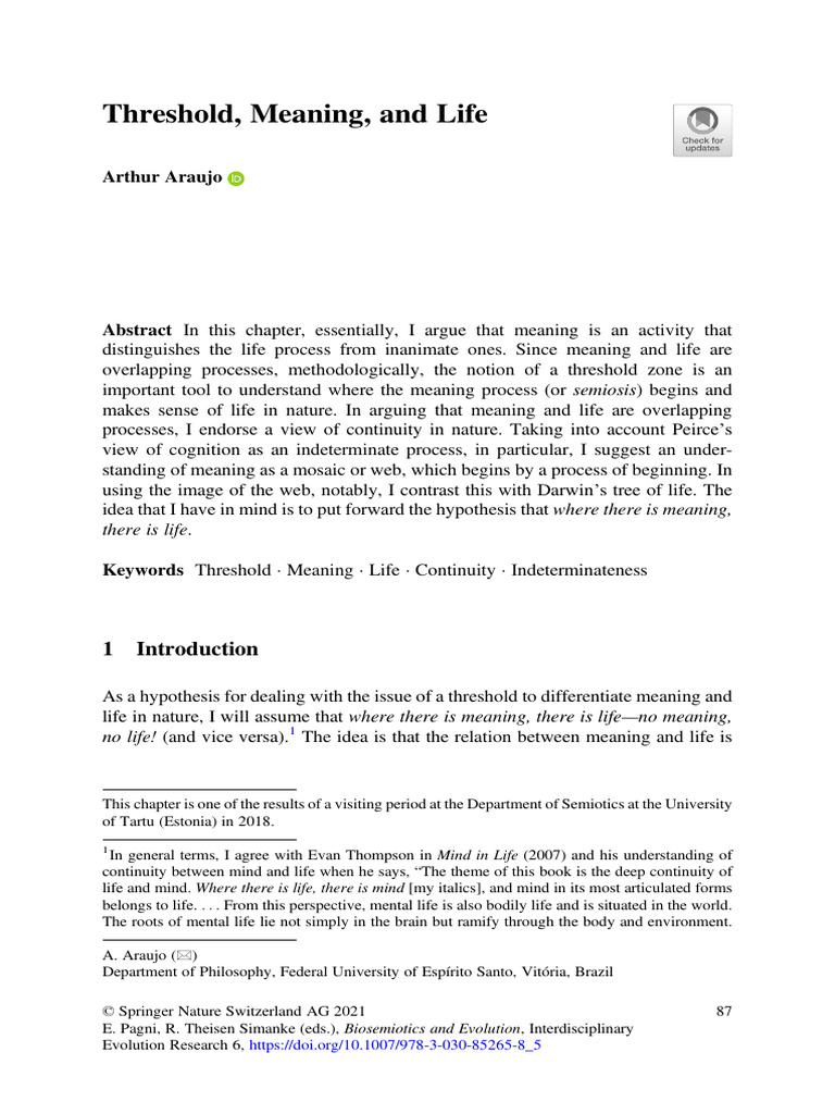 Araujo, A. (2021) - Threshold, Meaning, and Life | PDF | Experience | Mind
