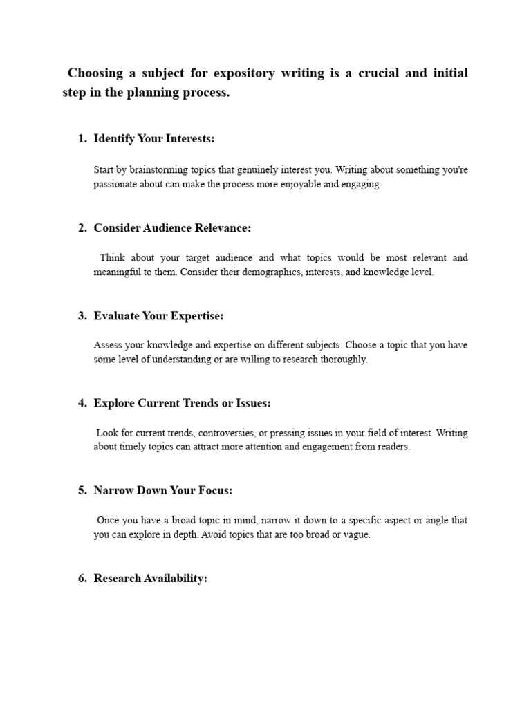 Choosing A Subject For Expository Writing Is A Crucial and Initial Step ...