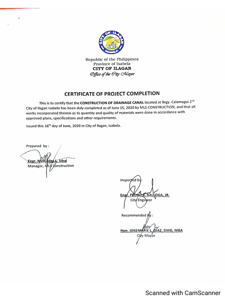 Construction of Drainage Canal Project Completion Report | PDF