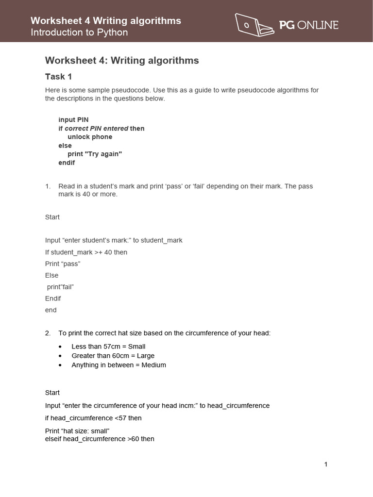 Python Worksheet 4 Writing Algorithms | PDF | Algorithms | Computer ... Python Worksheet 4 Writing Algorithms | PDF | Algorithms | Computer ...