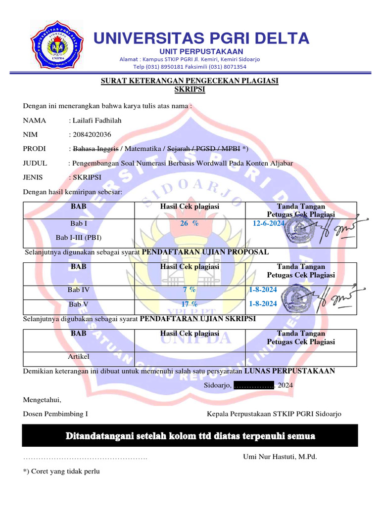 Surat Keterangan Cek Plagiasi - 2084202036 - BAB 45 | PDF