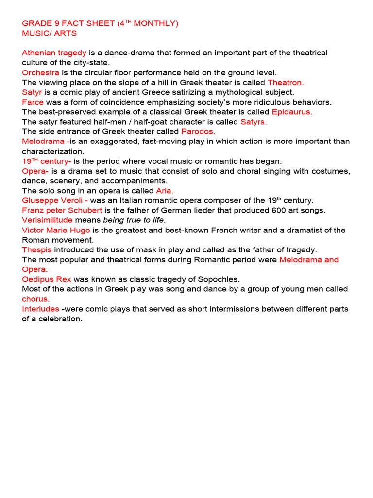 Grade 9 Fact Sheet | PDF | Classics