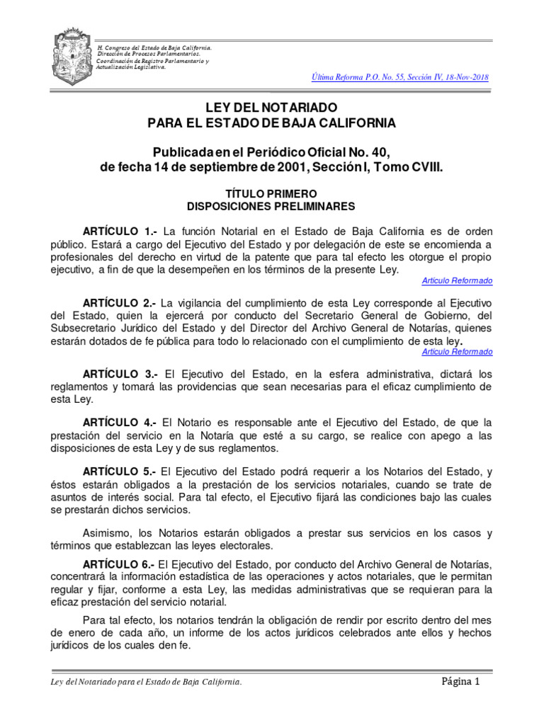 Ley Del Notariado Para El Estado de Baja California | PDF | Ley común | Derecho Civil (Common Law)