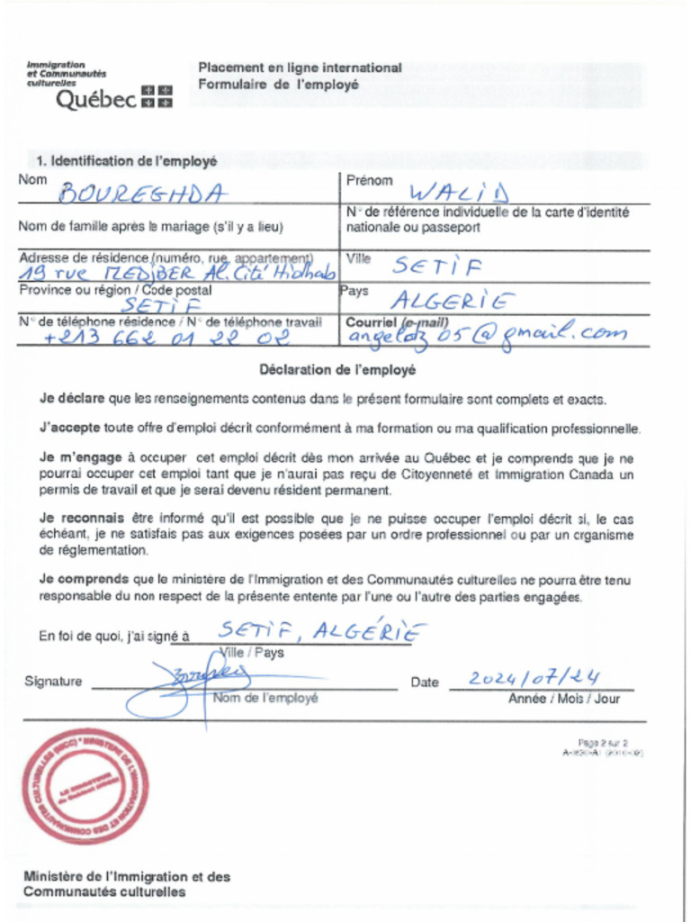 Formulaire de Demande Demploi | PDF