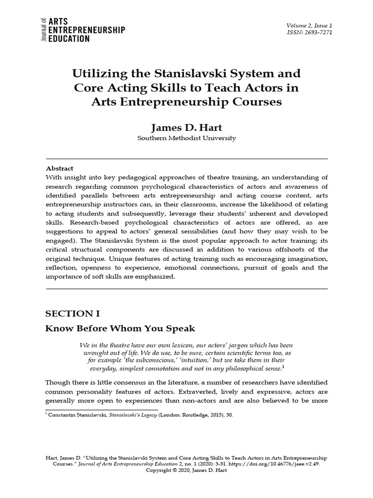 Utilizing The Stanislavski System and Co | PDF | Entrepreneurship | Feeling