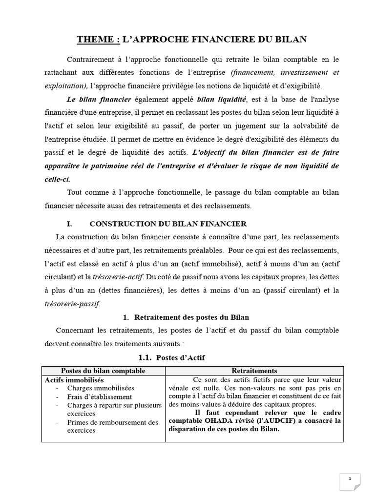 Construction du Bilan Financier | PDF | Ratio financier | Bilan comptable