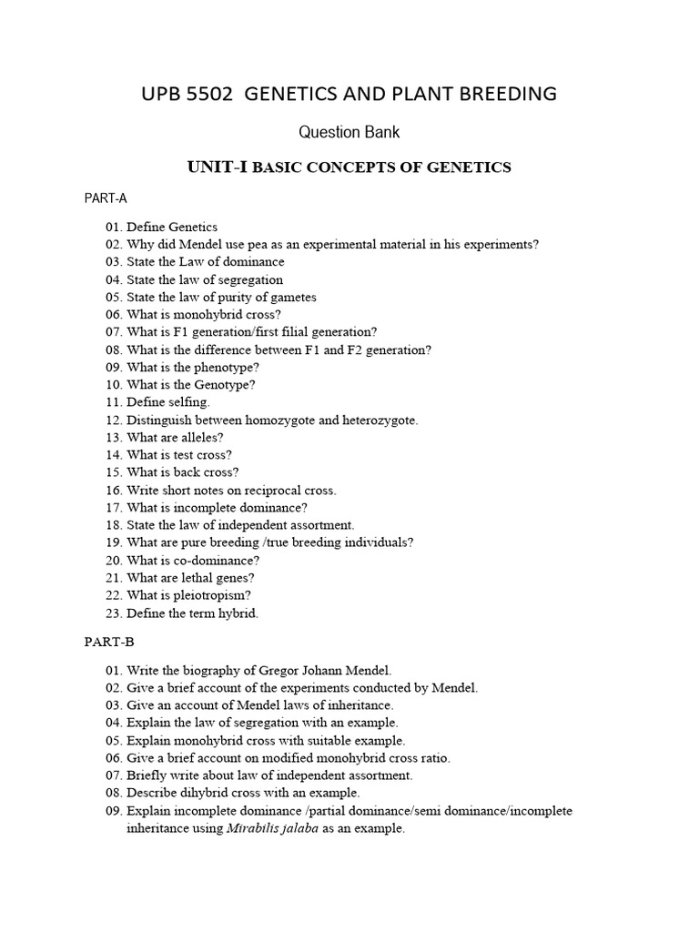 Genetics and Plant Breeding Question Bank | PDF | Dominance (Genetics) | Dna