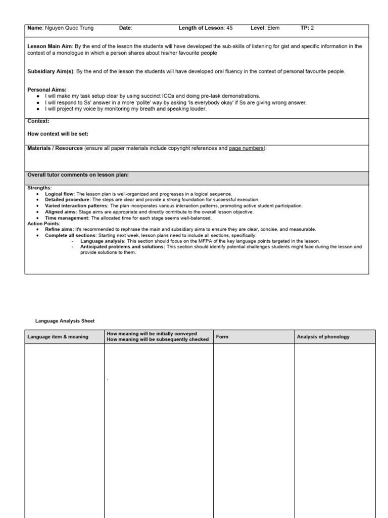 Trung - TP2 - Lesson Plan | PDF | Vocabulary | Human Communication Trung - TP2 - Lesson Plan | PDF | Vocabulary | Human Communication