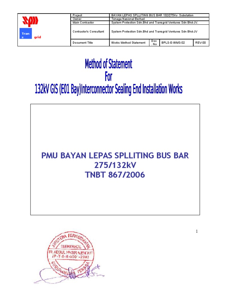 Method of Statement For 132 Sealing End | PDF | Electrical Substation ...