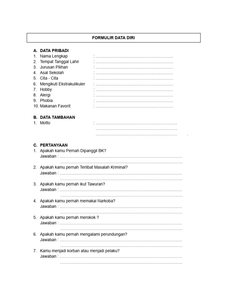 Formulir Data Siswa-1 | PDF