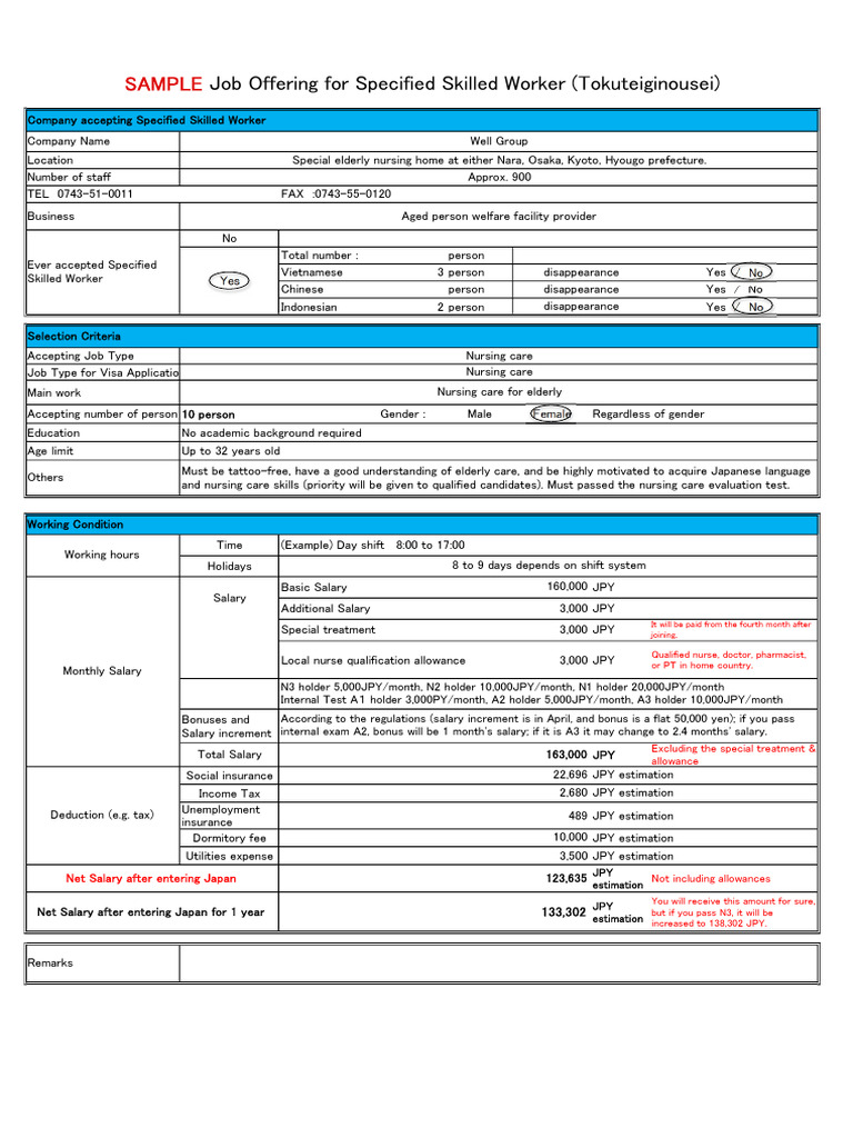 Job Offering For Specified Skilled Worker (Sample) | PDF | Salary | Nursing