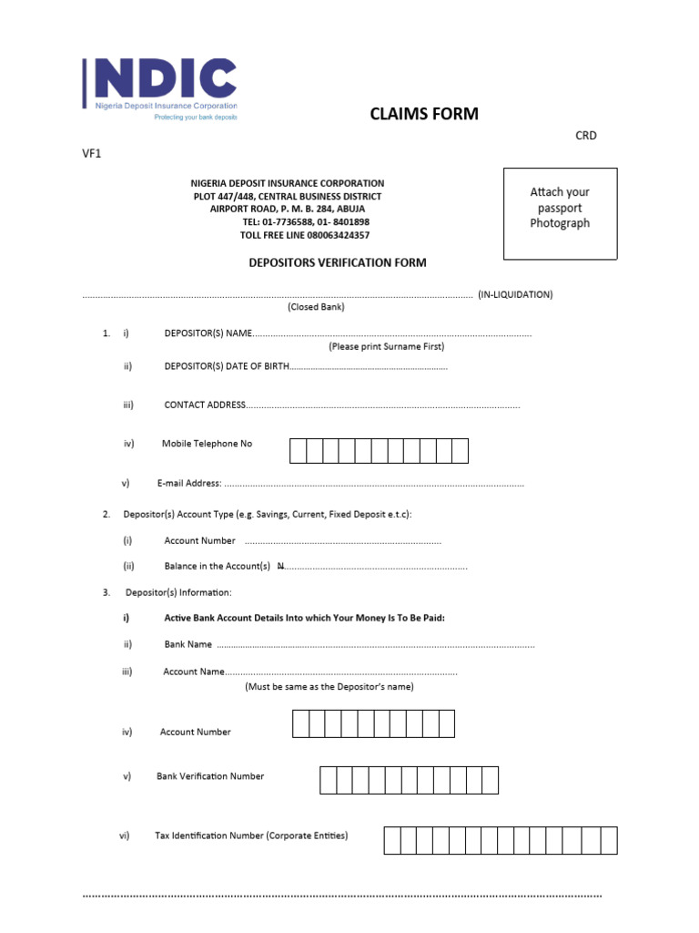 Depositors Verification Form CRD VF1 1 | PDF | Deposit Account ...