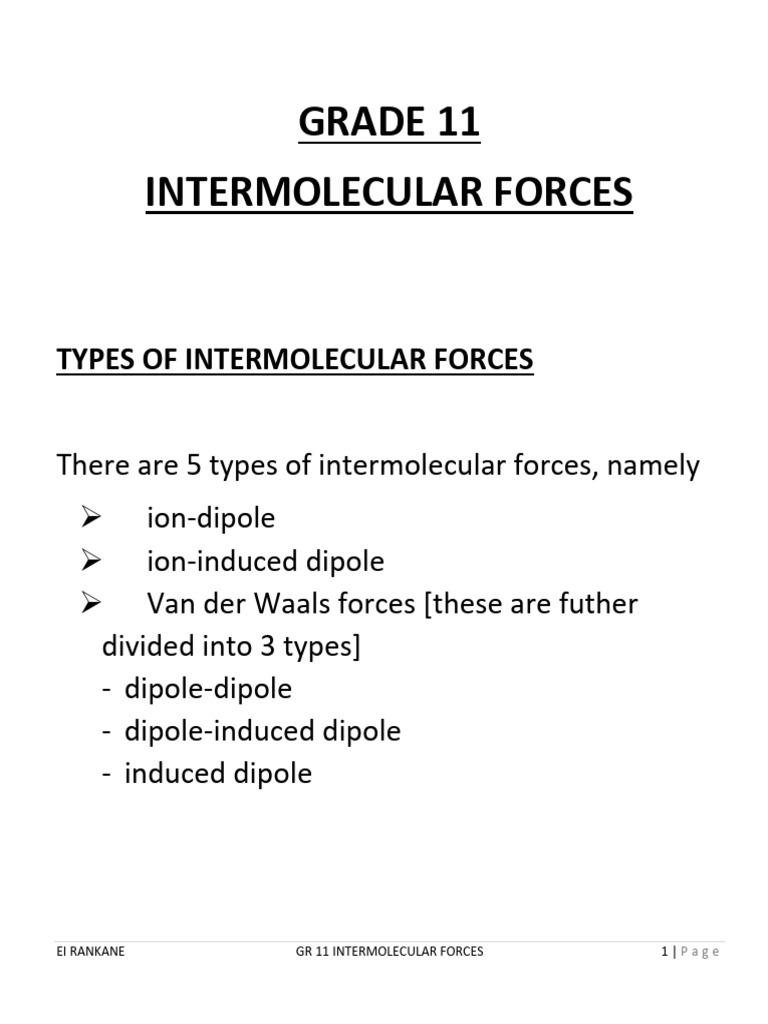 Grade 11 Intermolecular Forces | PDF | Intermolecular Force | Liquids