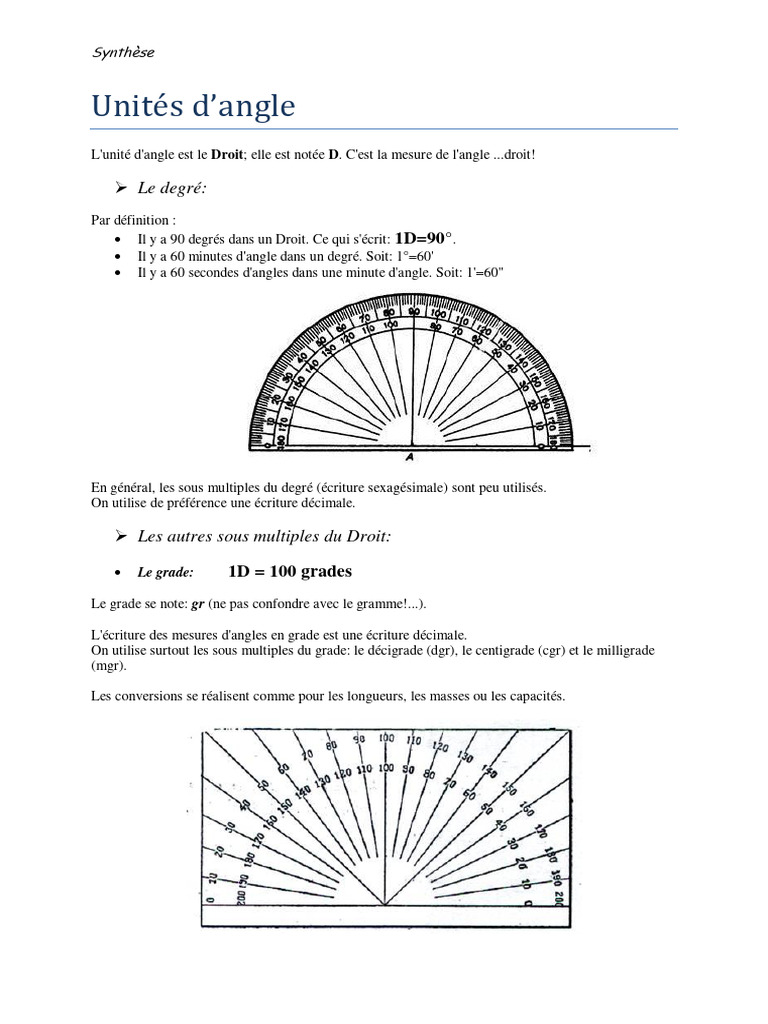 Mesures d'angles : Degré et Grade | PDF