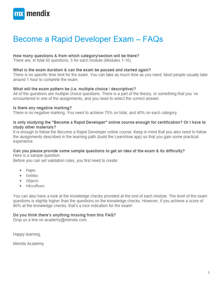 Mendix Certificate FAQ | PDF