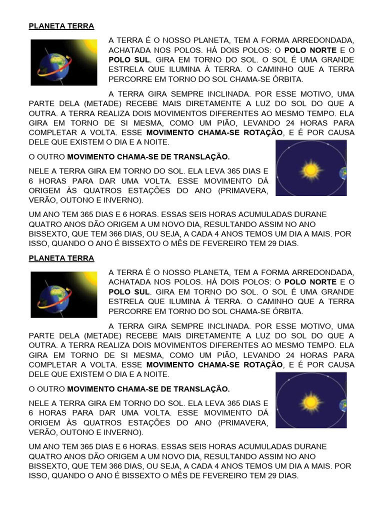 Movimentos da Terra e sua Importância | PDF | Ano | Terra