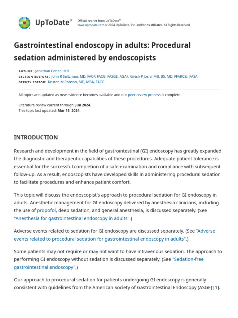Gastrointestinal Endoscopy in Adults - Procedural Sedation Administered ...