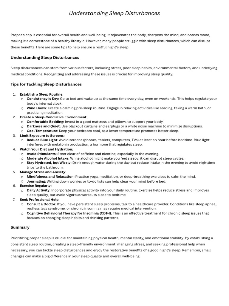 Understanding Sleep Disturbances | PDF | Sleep | Sleep Disorder Understanding Sleep Disturbances | PDF | Sleep | Sleep Disorder