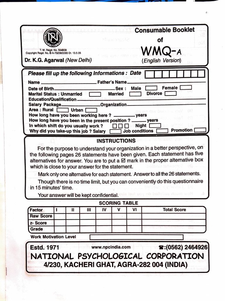 Work Motivation Scale and Manual | PDF | Motivation | Motivational