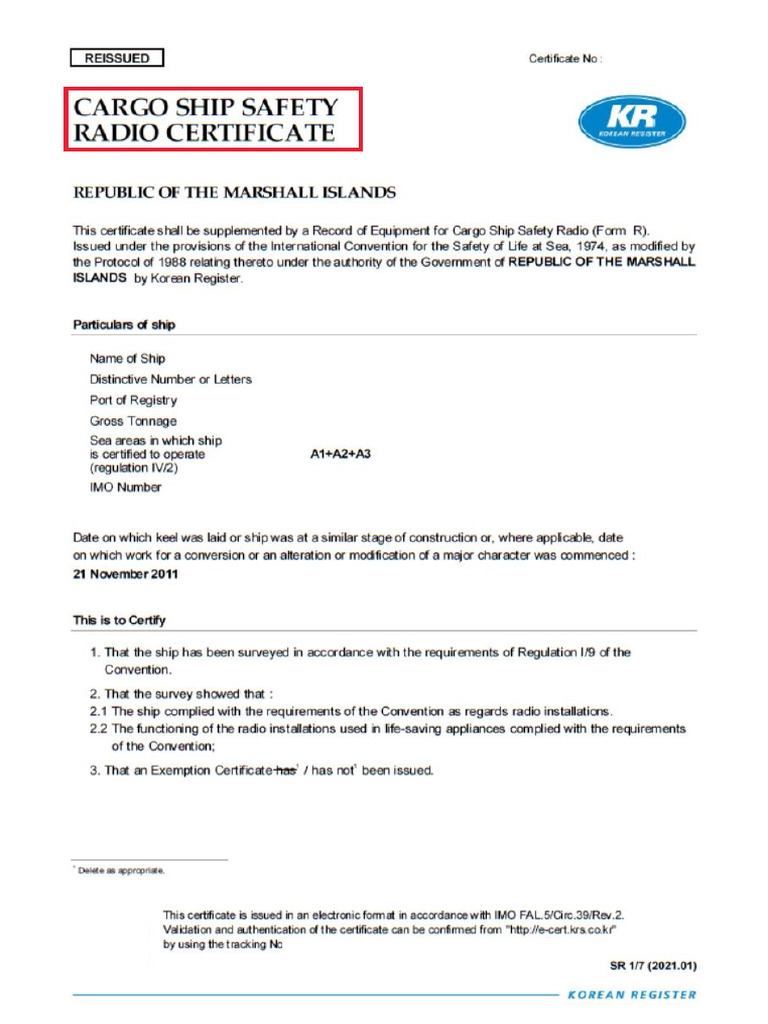 Ship Safety Radio Certificate - SR | PDF