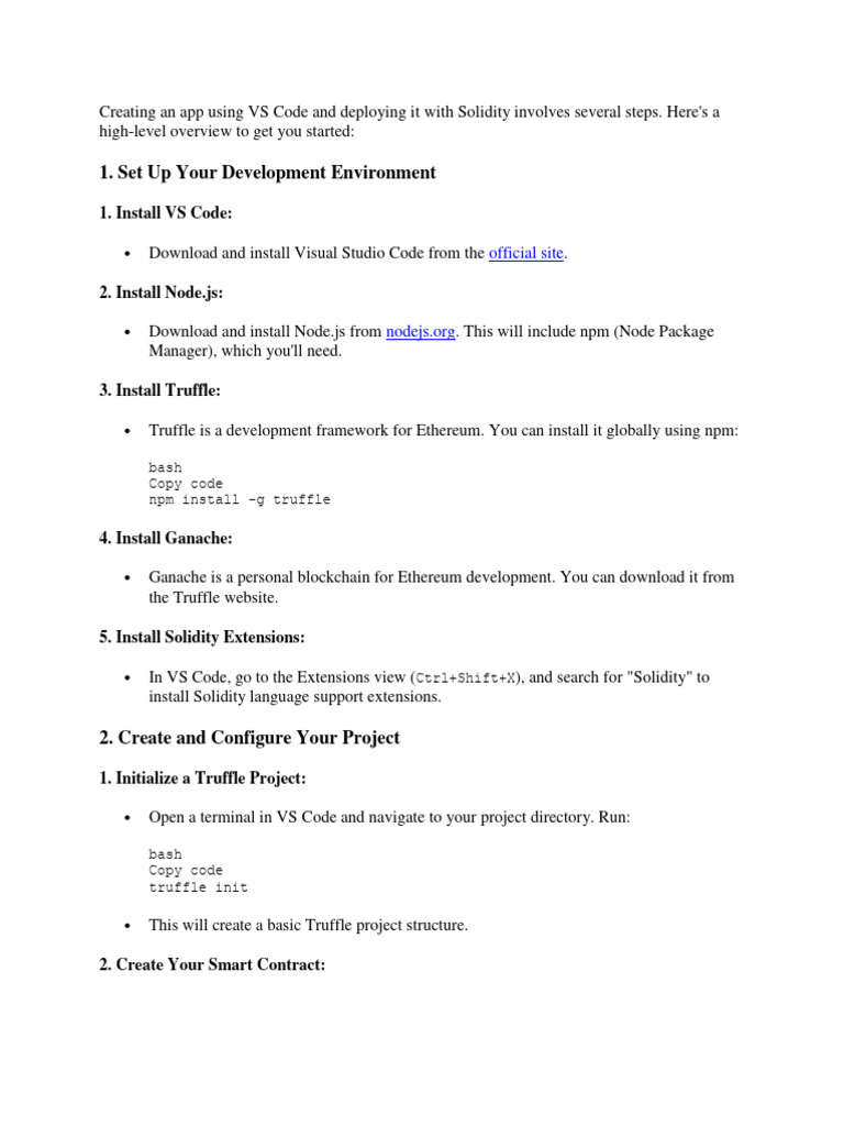 Creating An App Using VS Code and Deploying It With Solidity Involves Several Steps | PDF | Java ...