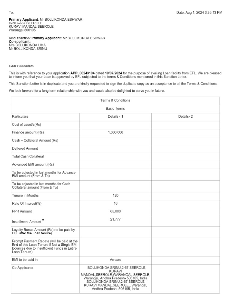 Sanction Letter 3 | PDF