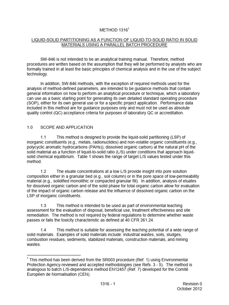 EPA1316 - Liquid-Solid Partitioning As A Function of Liquid-Solid Ratio ... EPA1316 - Liquid-Solid Partitioning As A Function of Liquid-Solid Ratio ...