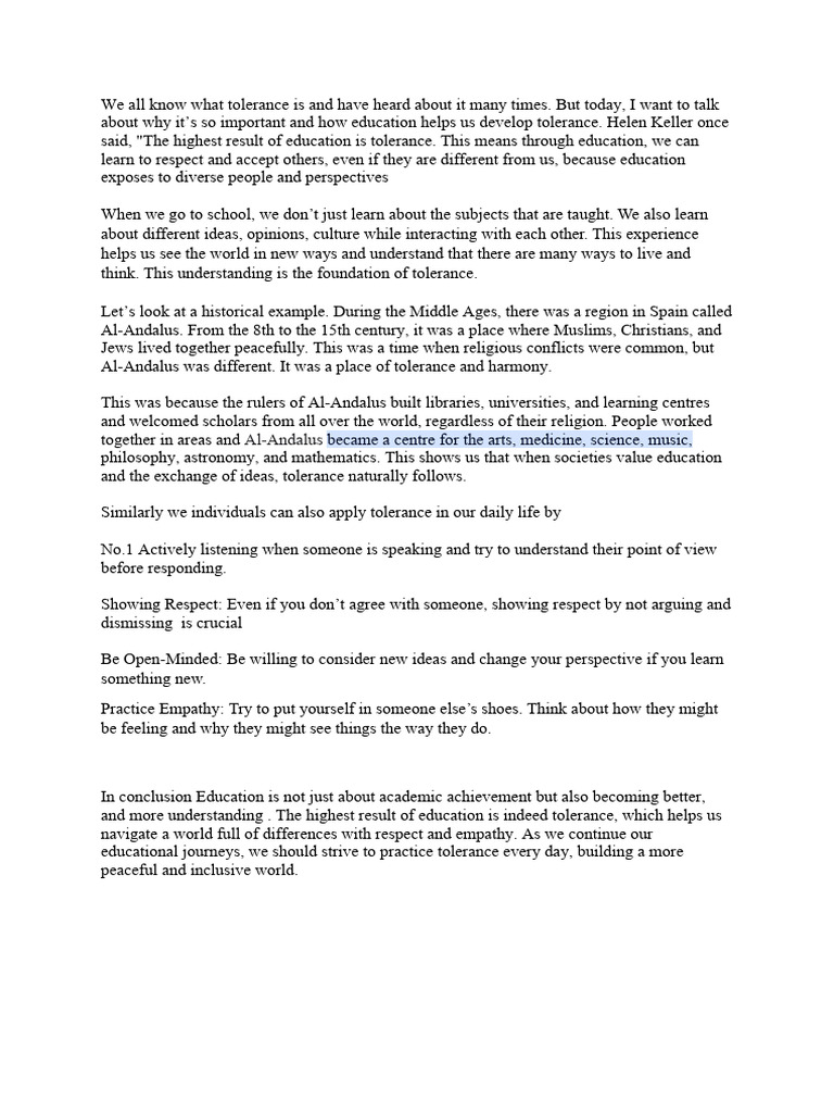 Tolerance Speech | PDF